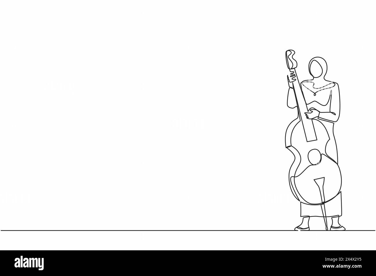 Continuous one line drawing double bass Arab player standing with big ...