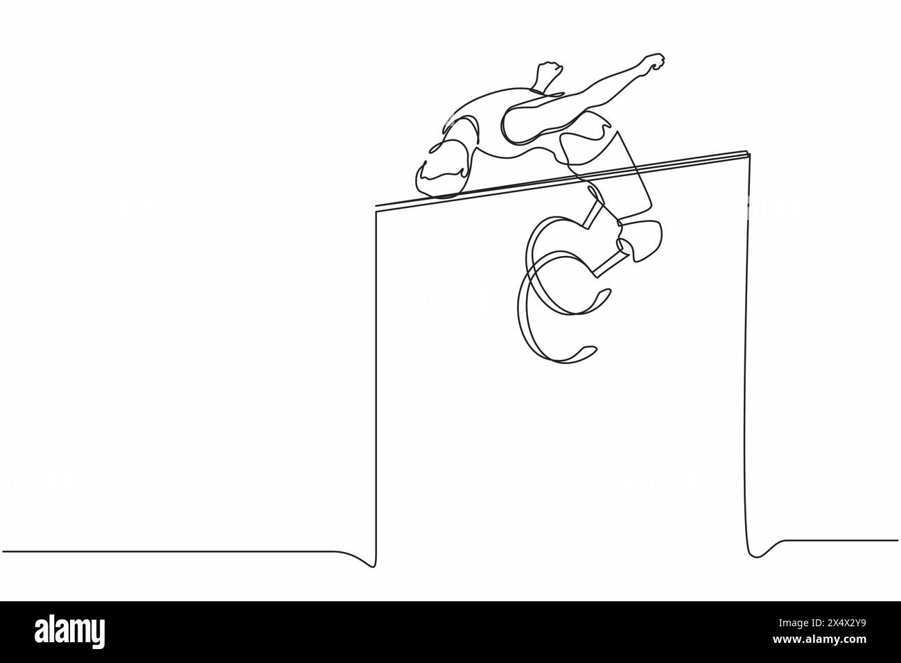 Single continuous line drawing disabled man doing exercise and become ...