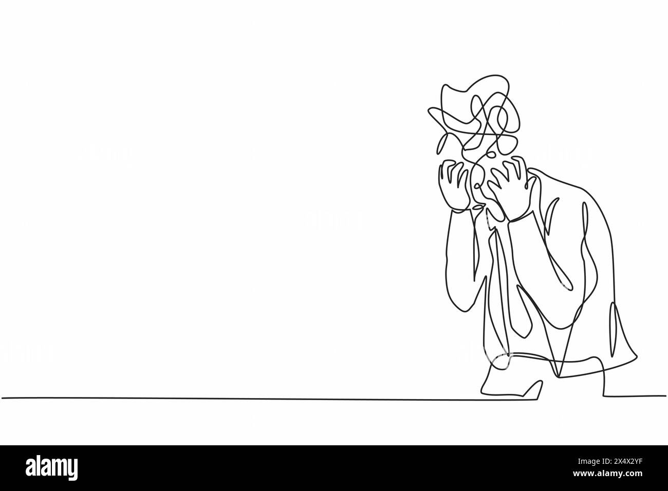 Continuous one line drawing businessman with round scribbles instead of ...