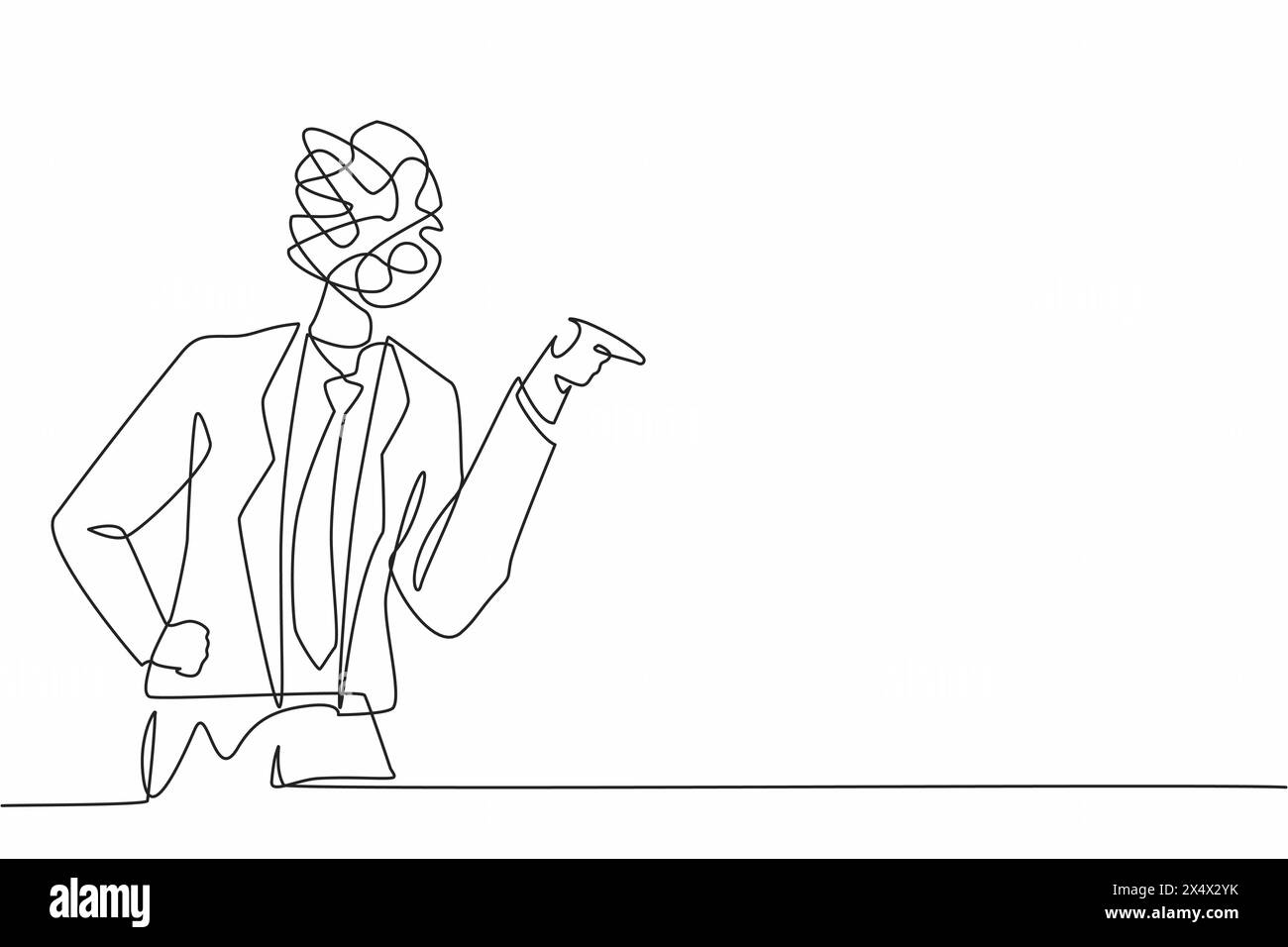 Single continuous line drawing businessman with round scribbles instead ...