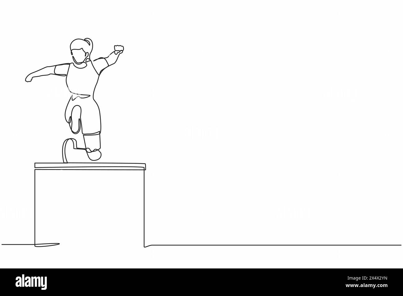 Single continuous line drawing front view amputated female athlete ...