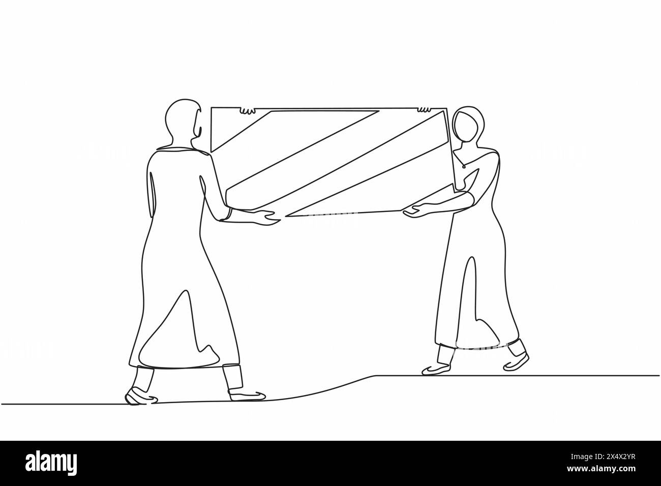 Single one line drawing female loaders carrying big mirror to new ...