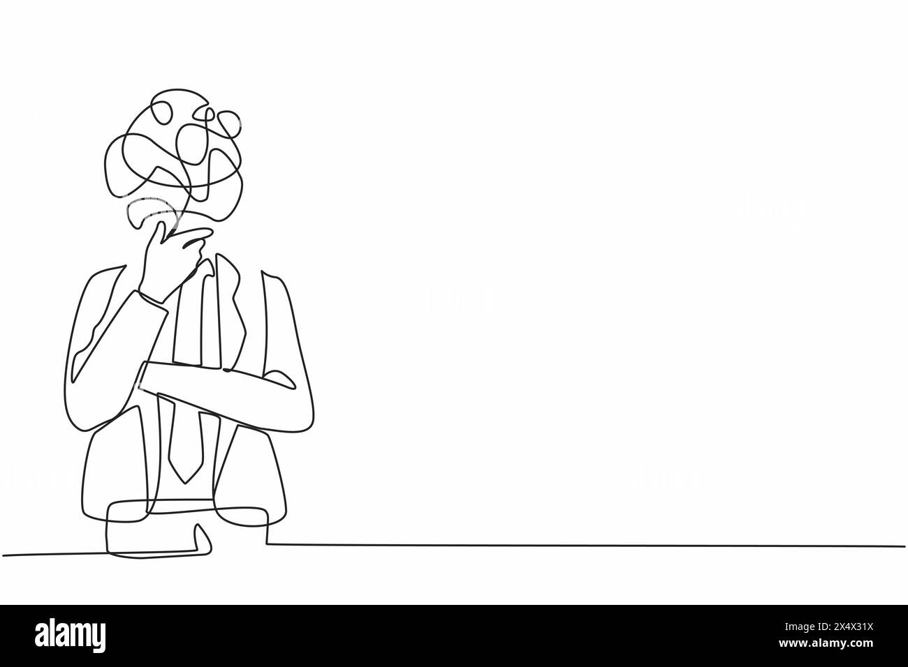 Single continuous line drawing businessman with round scribbles instead ...