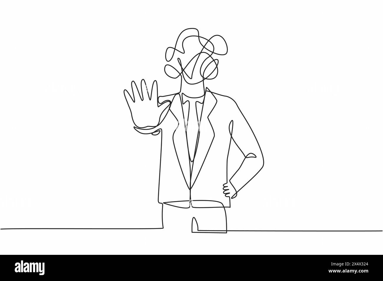 Single one line drawing businessman with round scribbles instead of a ...