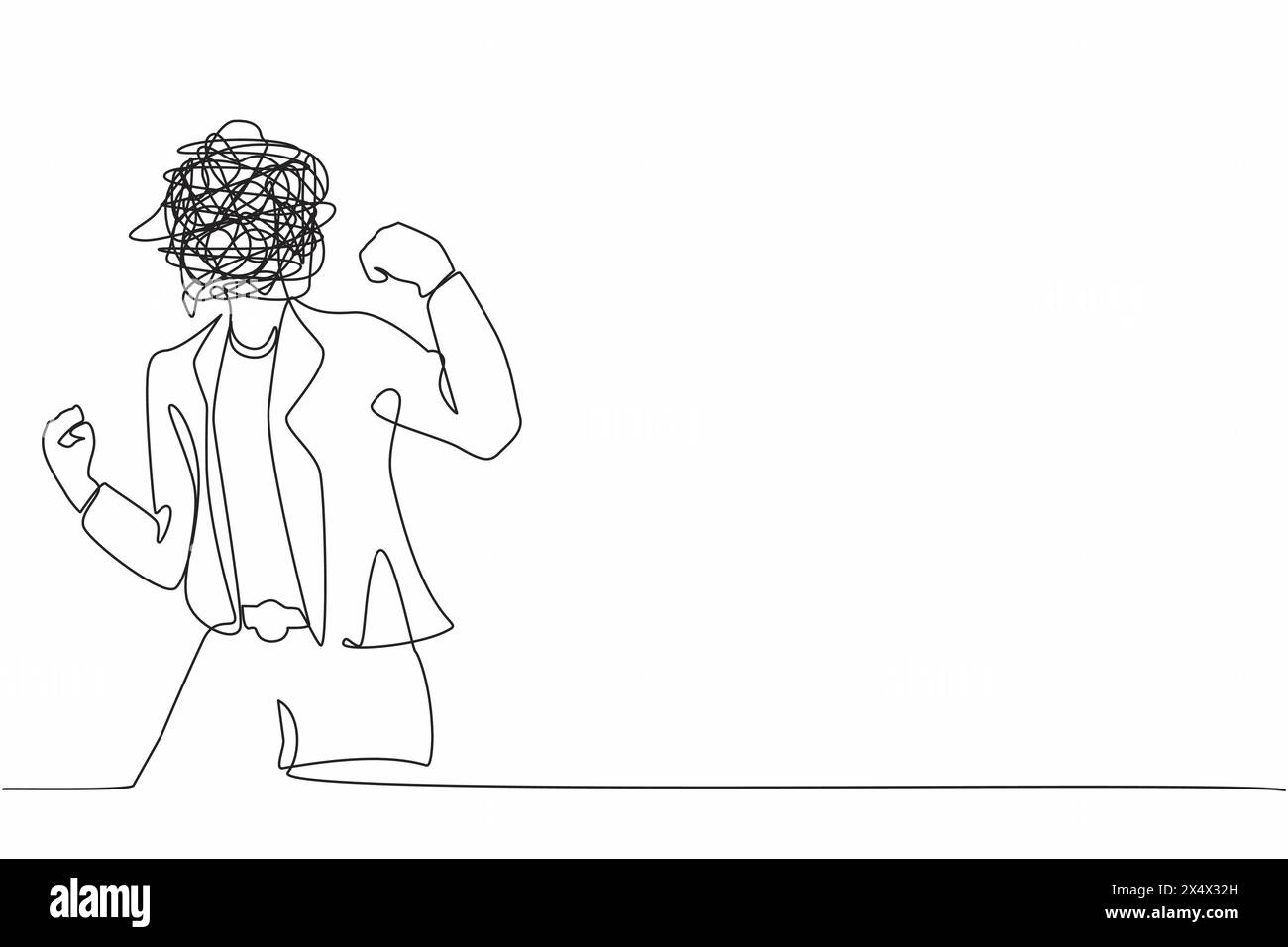 Continuous one line drawing businesswoman with round scribbles instead ...