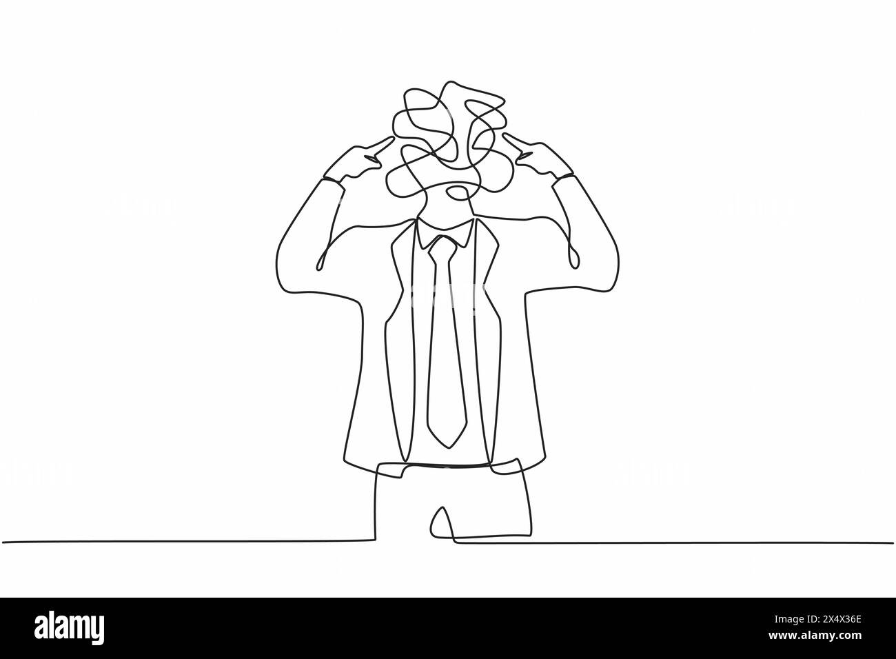 Continuous one line drawing businessman with round scribbles instead of ...