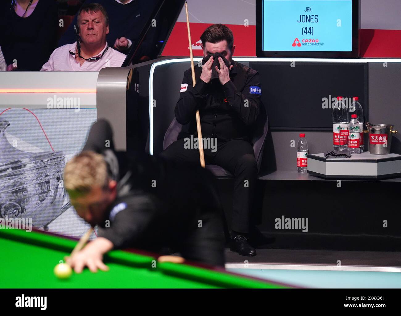 Jak Jones reacts during the final on day sixteen of the 2024 Cazoo ...