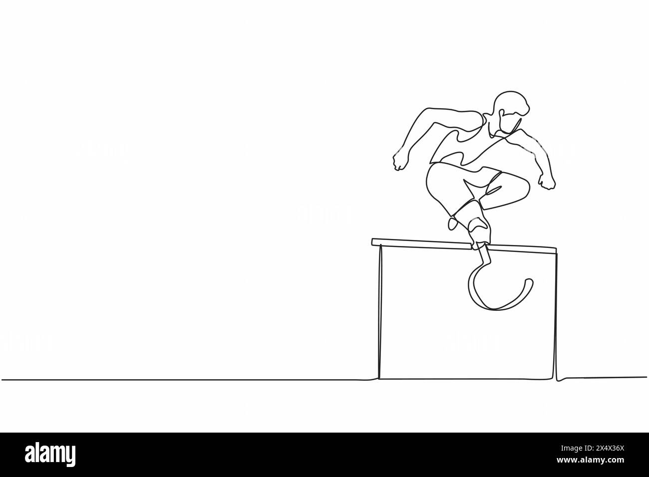 Single continuous line drawing amputated young male athlete jumping ...