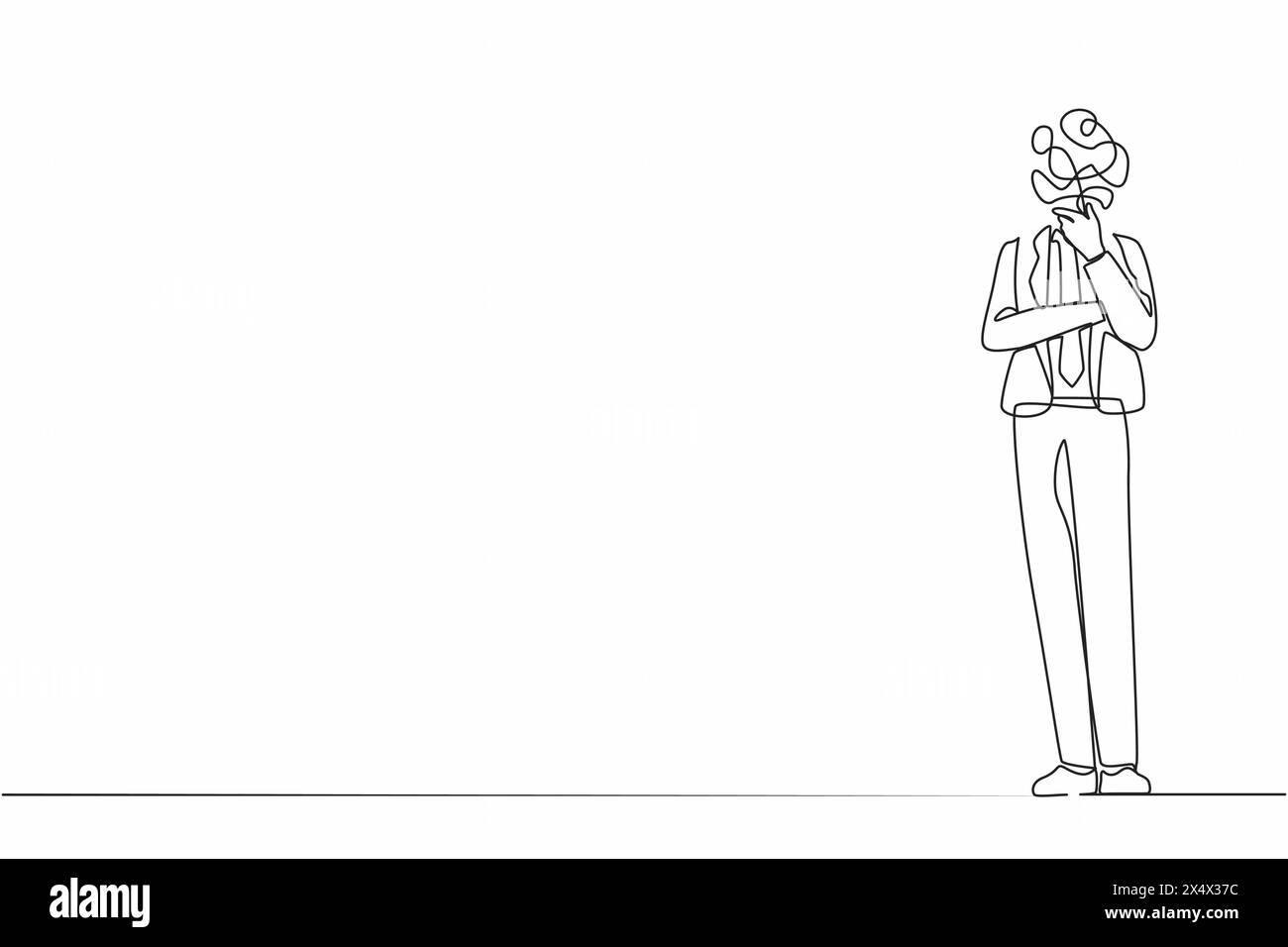 Single continuous line drawing businessman with round scribbles instead ...