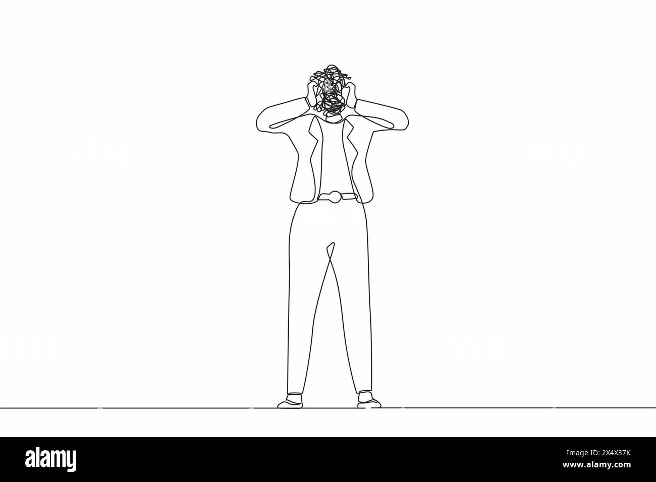 Single continuous line drawing businesswoman with round scribbles ...