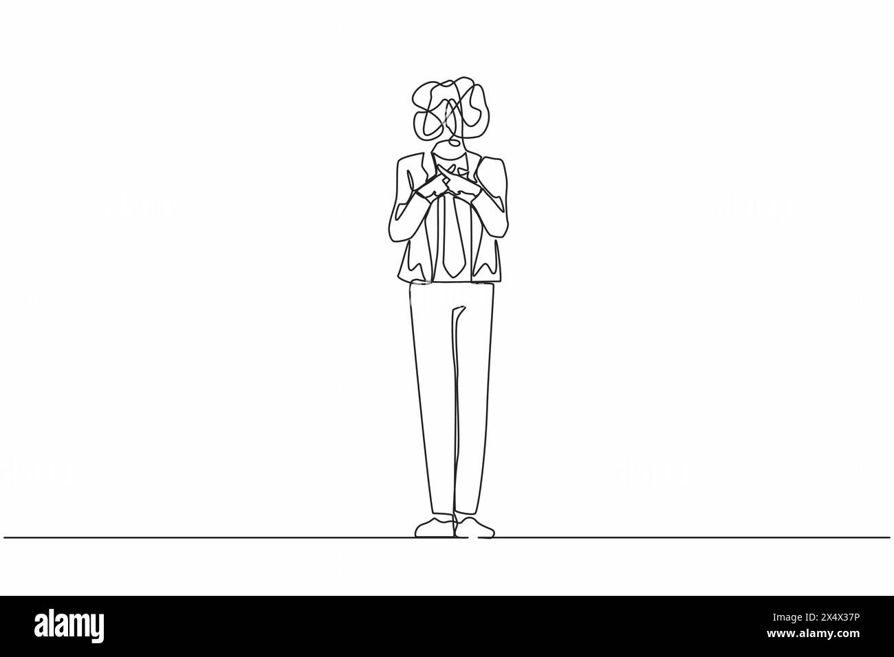 Single continuous line drawing businessman with round scribbles instead ...