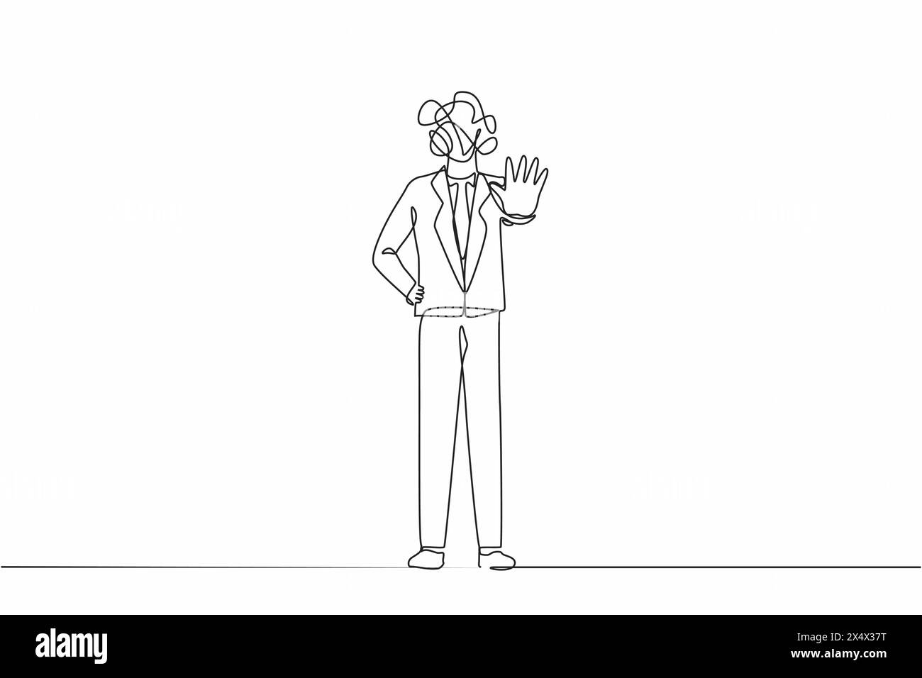 Continuous one line drawing businessman with round scribbles instead of ...