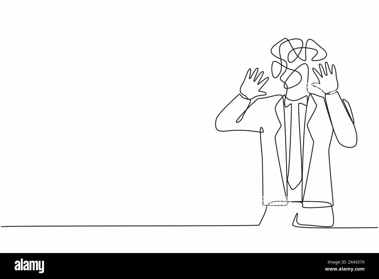 Continuous one line drawing businessman with round scribbles instead of ...