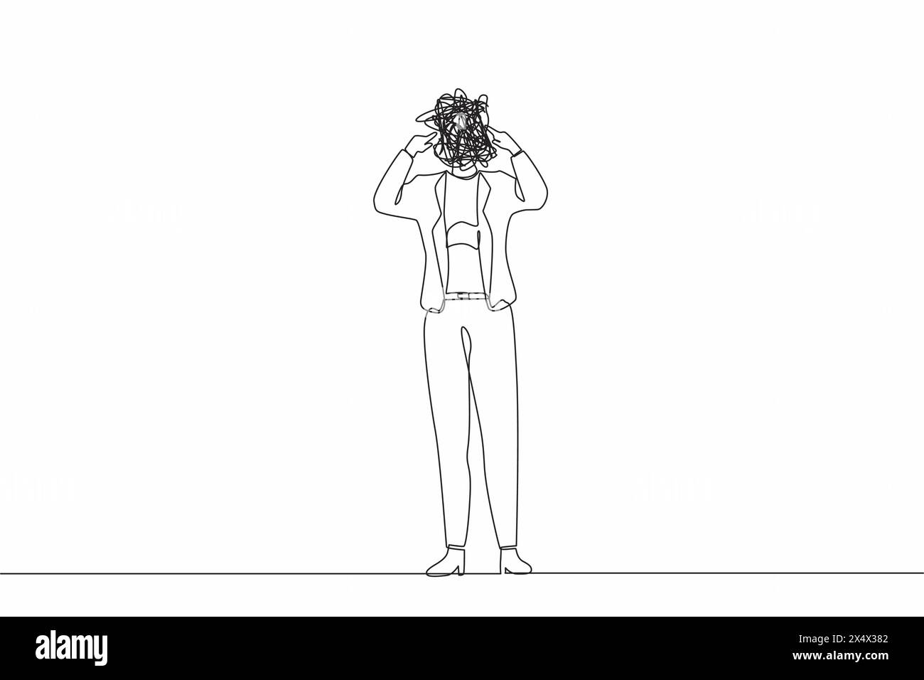 Single one line drawing businesswoman with round scribbles instead of ...