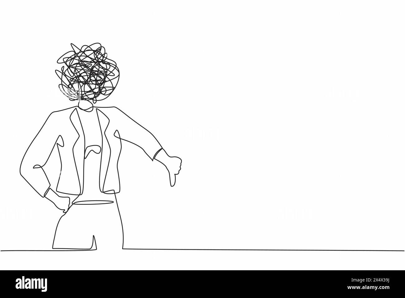 Single one line drawing businesswoman with round scribbles instead of a ...