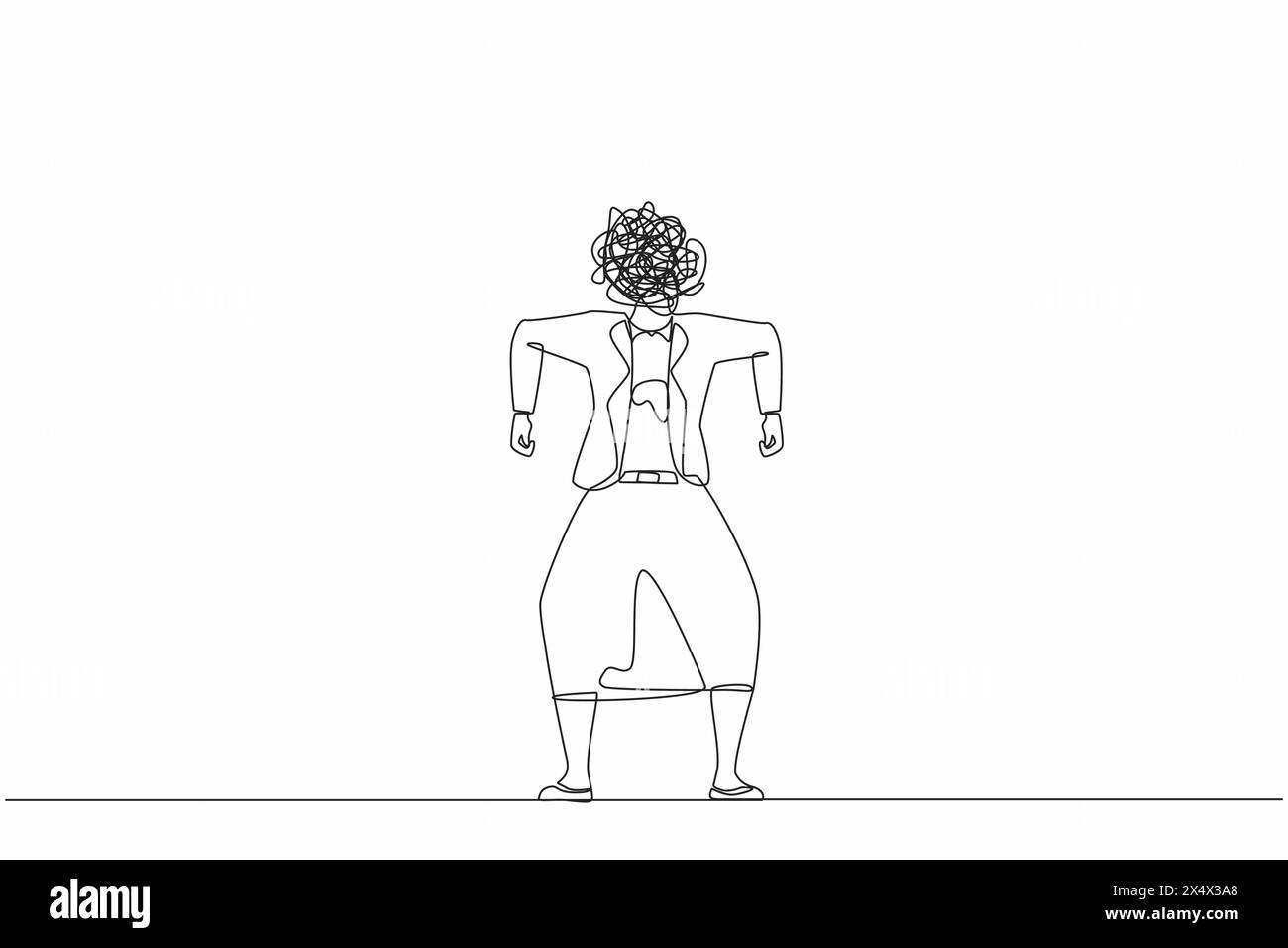 Continuous one line drawing businesswoman with round scribbles instead ...