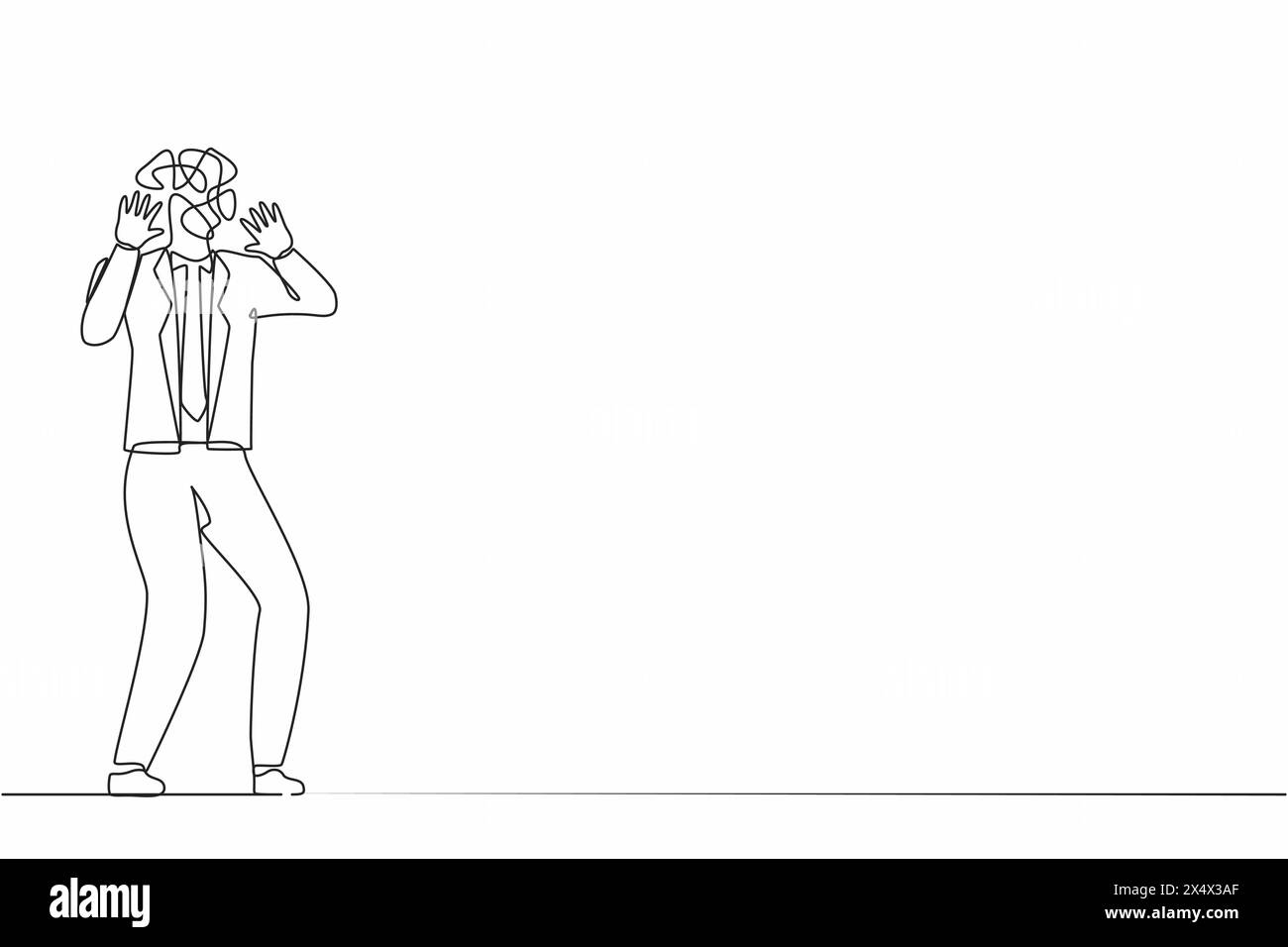 Single one line drawing businessman with round scribbles instead of ...