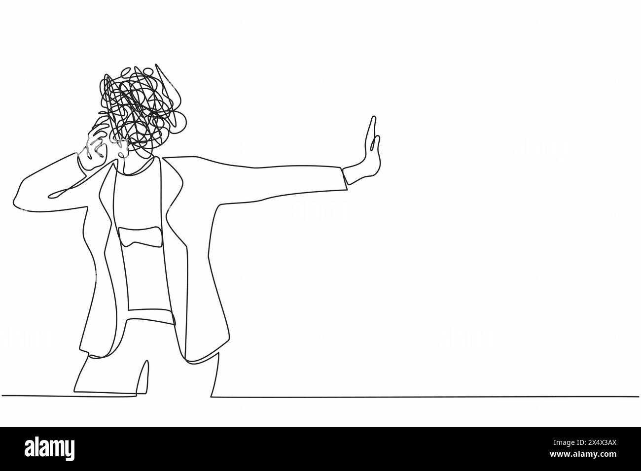 Continuous one line drawing businesswoman with round scribbles instead ...