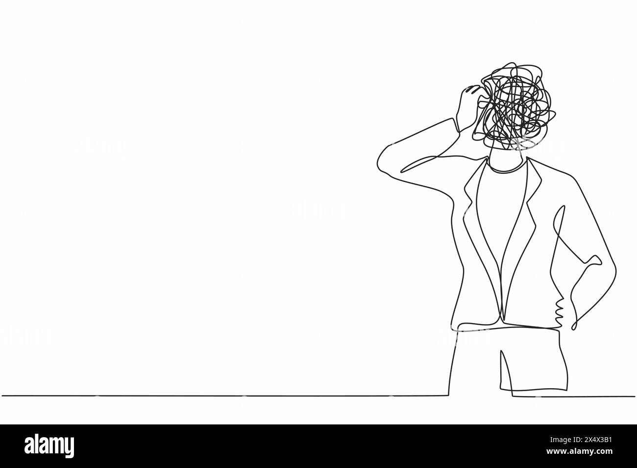 Continuous one line drawing businesswoman with round scribbles instead ...