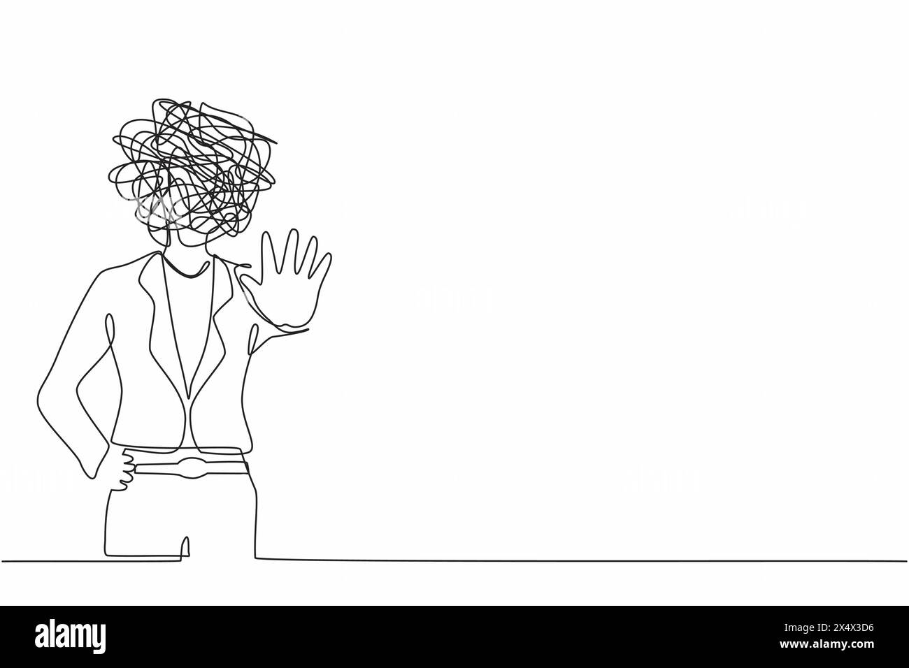 Continuous one line drawing businesswoman with round scribbles instead ...