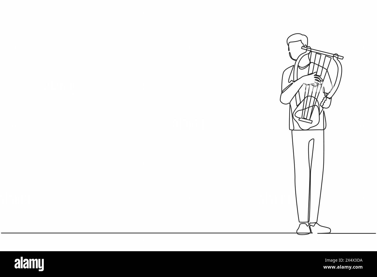 Continuous one line drawing male musician playing musical lyre ...