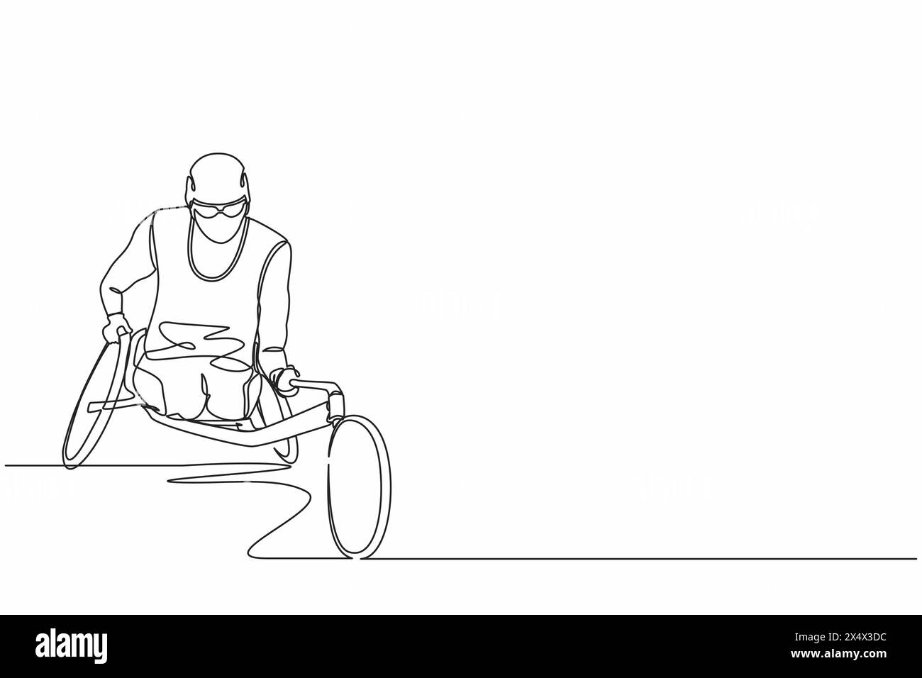 Single continuous line drawing racing on the sports wheelchair ...