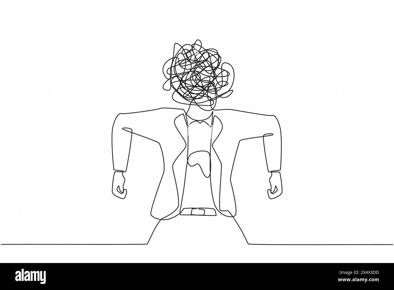 Single continuous line drawing businesswoman with round scribbles ...