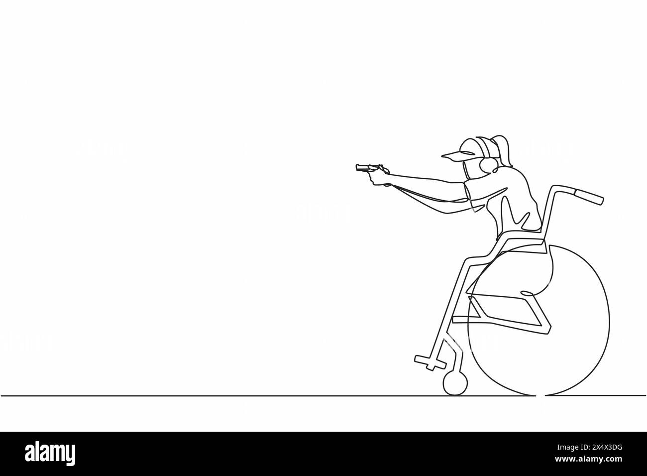 Single continuous line drawing young sportswoman in wheelchair engaged ...