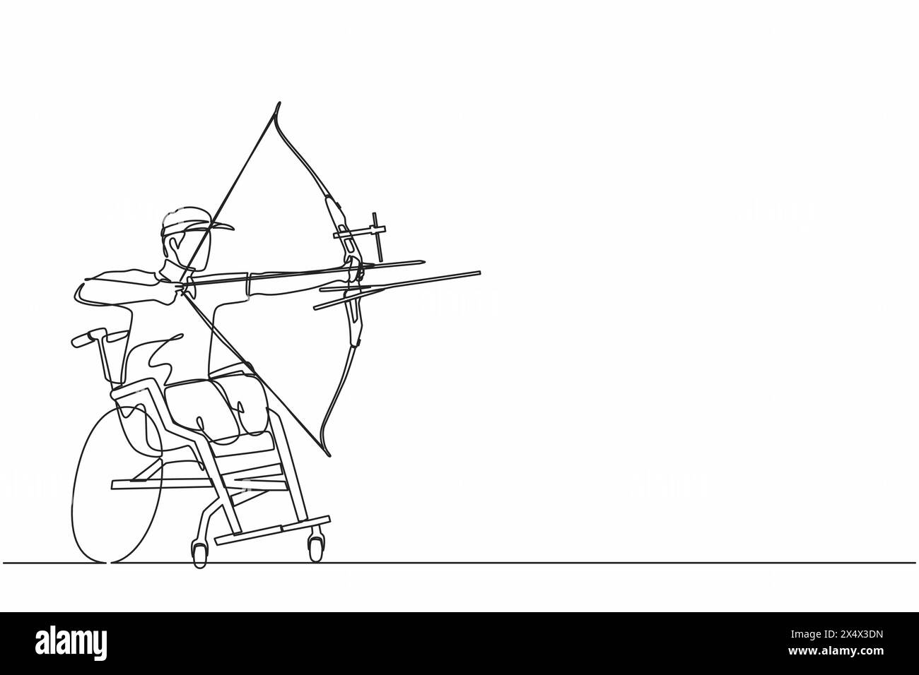 Continuous one line drawing disabled archer male athlete aiming with ...