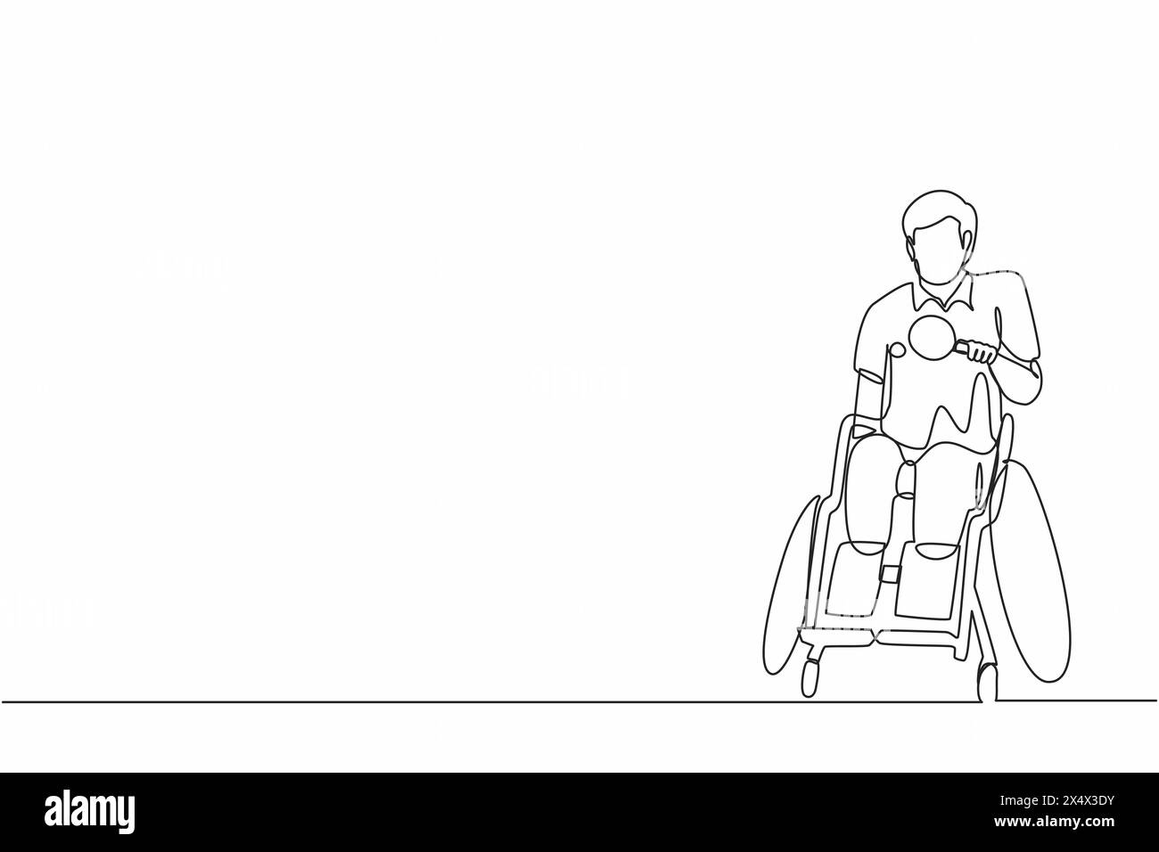 Single continuous line drawing disabled sportsman in wheelchair playing ...