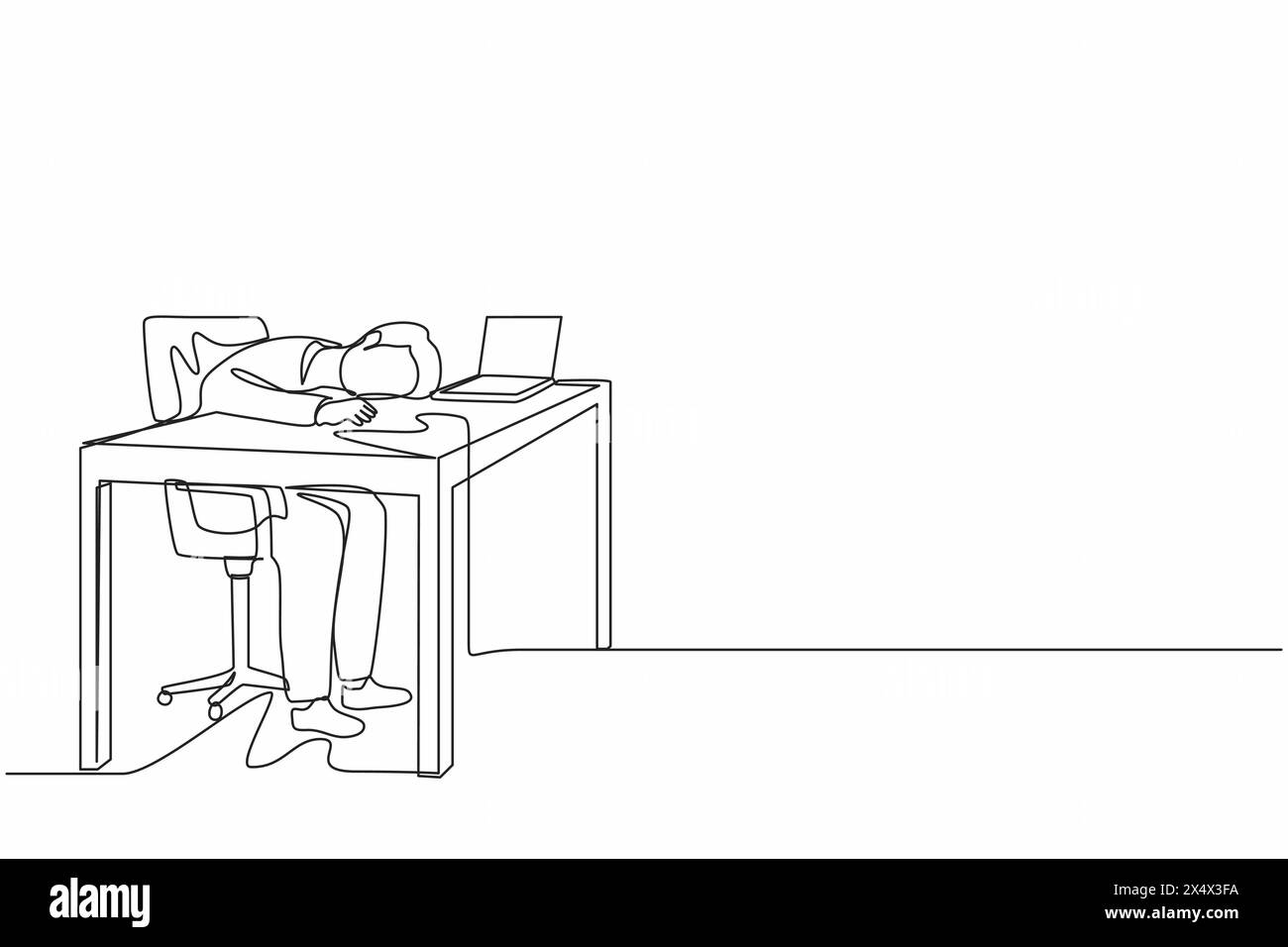 Single continuous line drawing exhausted sick tired male manager in ...