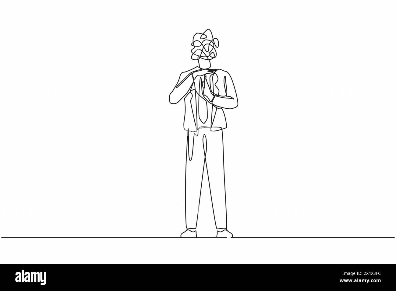 Continuous one line drawing businessman with round scribbles instead of ...