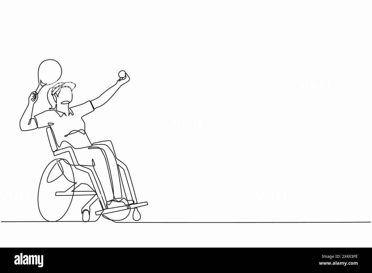 Continuous one line drawing female athlete with disability playing ...