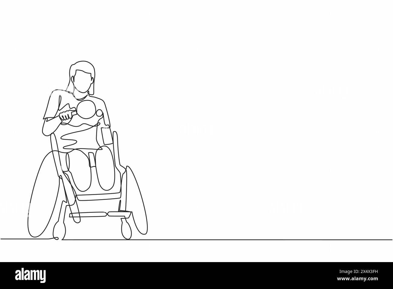 Single continuous line drawing sportswoman in wheelchair playing table ...