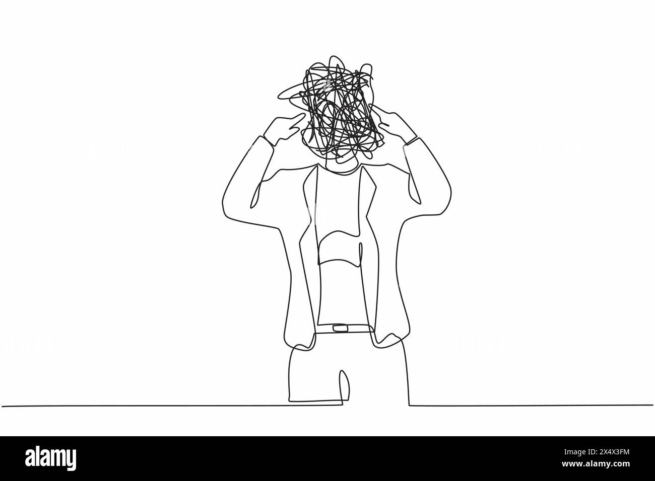 Single continuous line drawing businesswoman with round scribbles ...