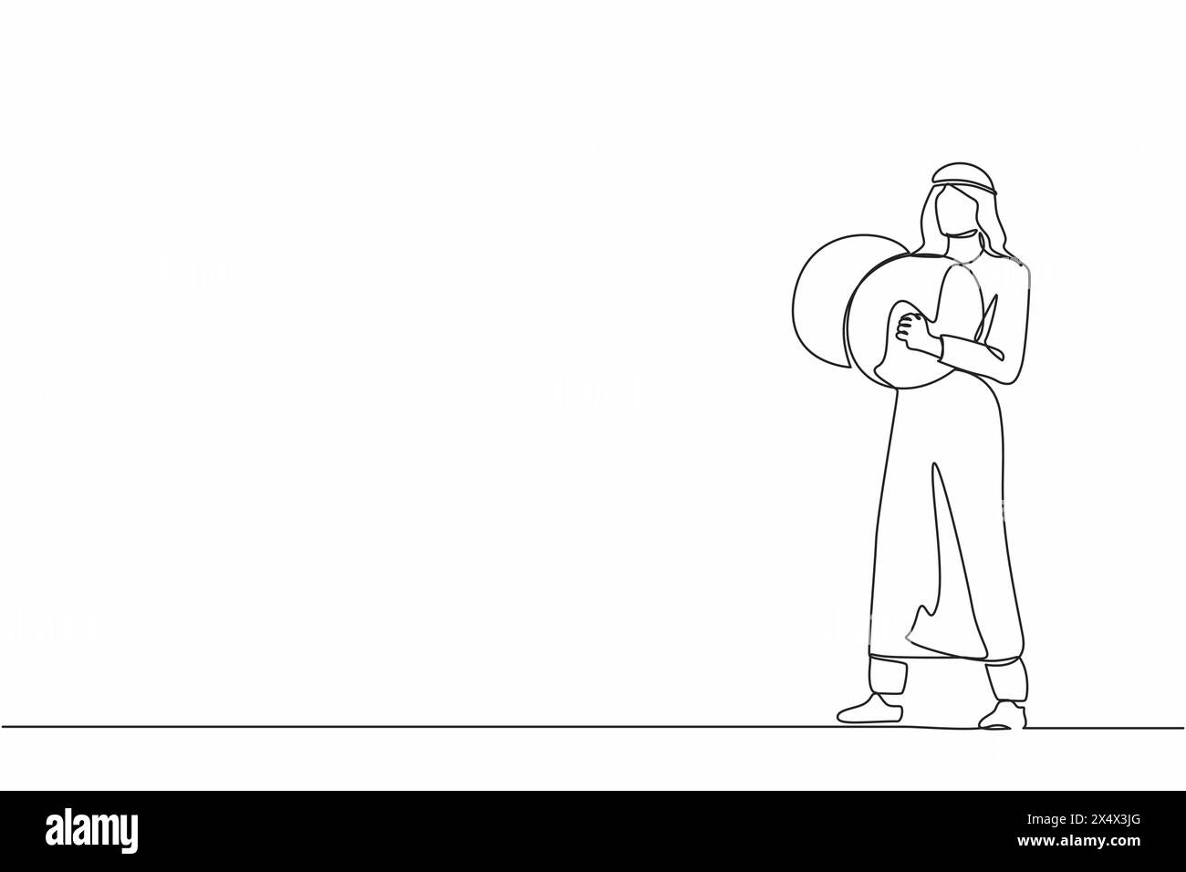 Single continuous line drawing Arabian male musician playing cymbals ...
