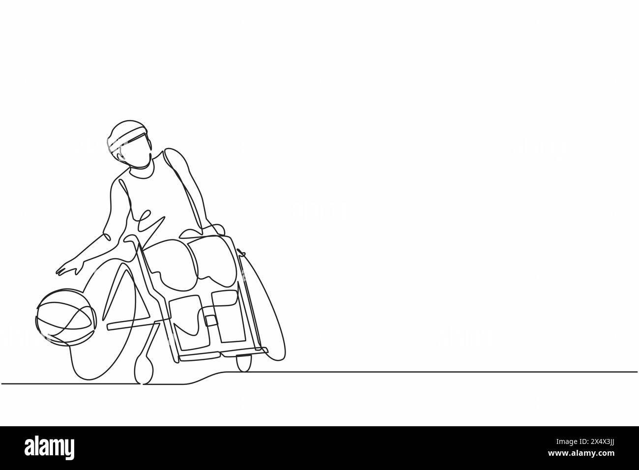 Continuous one line drawing athlete playing basketball sitting in ...