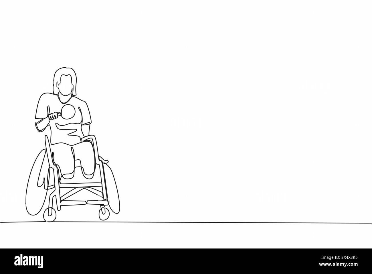 Single continuous line drawing disabled sportswoman in wheelchair ...