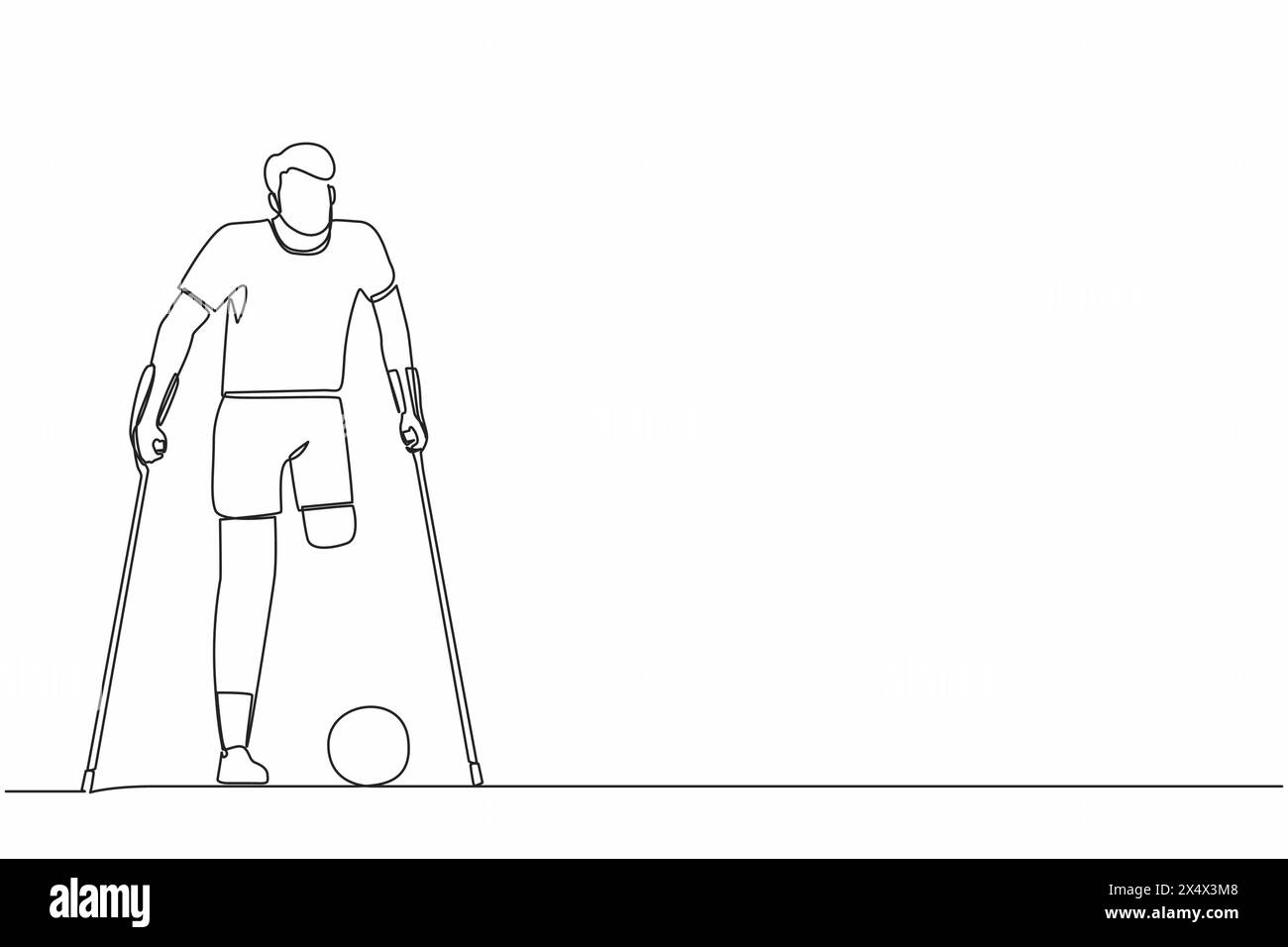 Single continuous line drawing disabled man with crutches playing ...