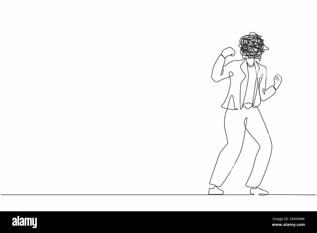 Single one line drawing businesswoman with round scribbles instead of a ...