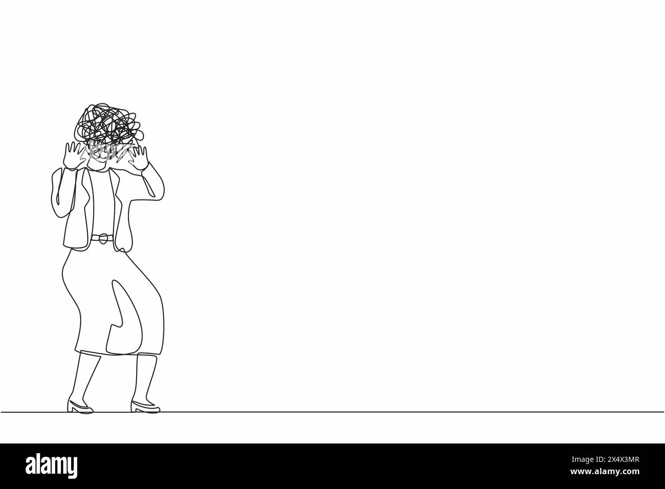 Single one line drawing businesswoman with round scribbles instead of ...