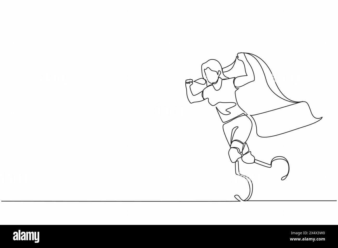 Single one line drawing disabled runner athlete raising flag ...