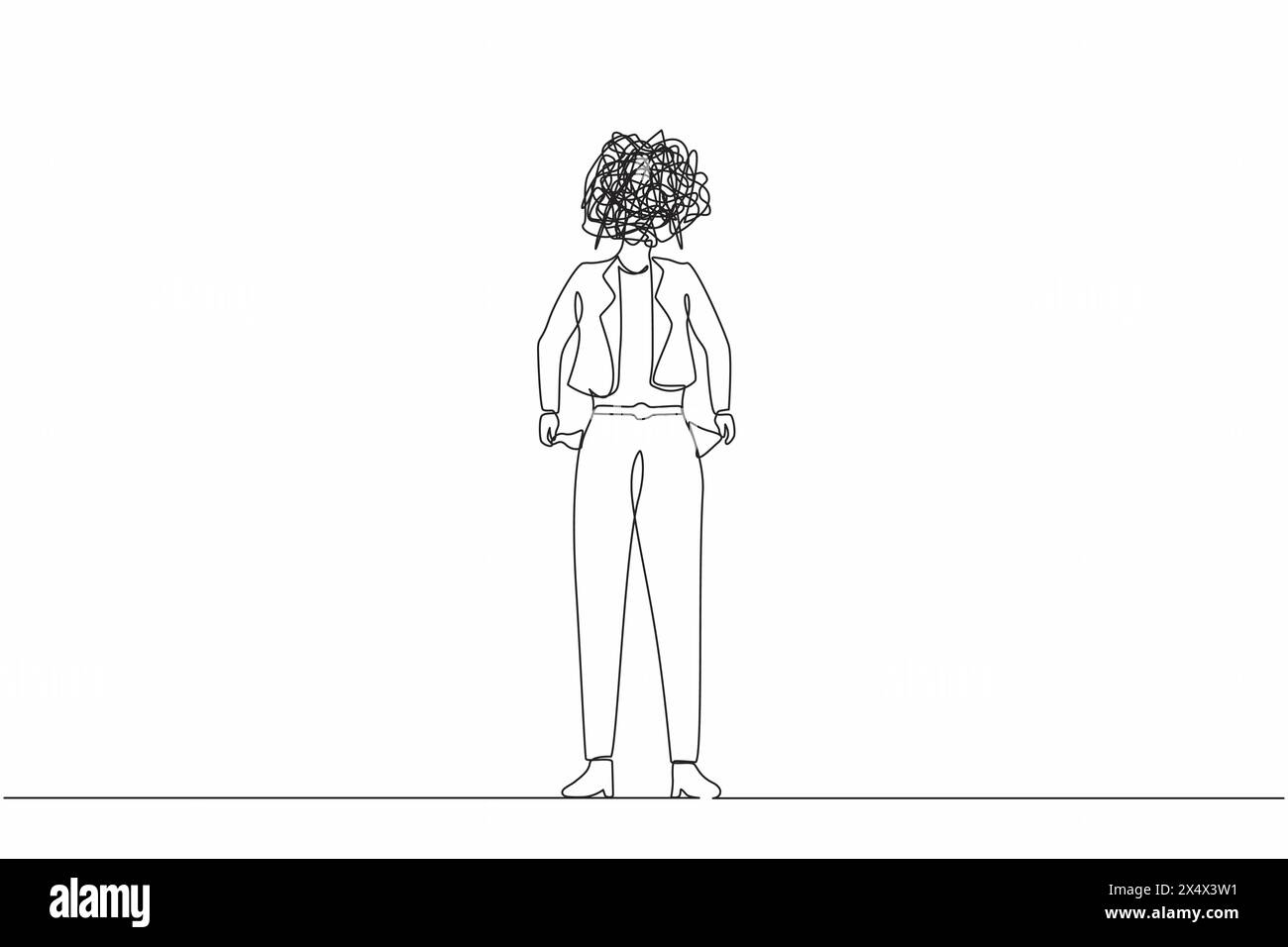 Single one line drawing businesswoman with round scribbles instead of ...