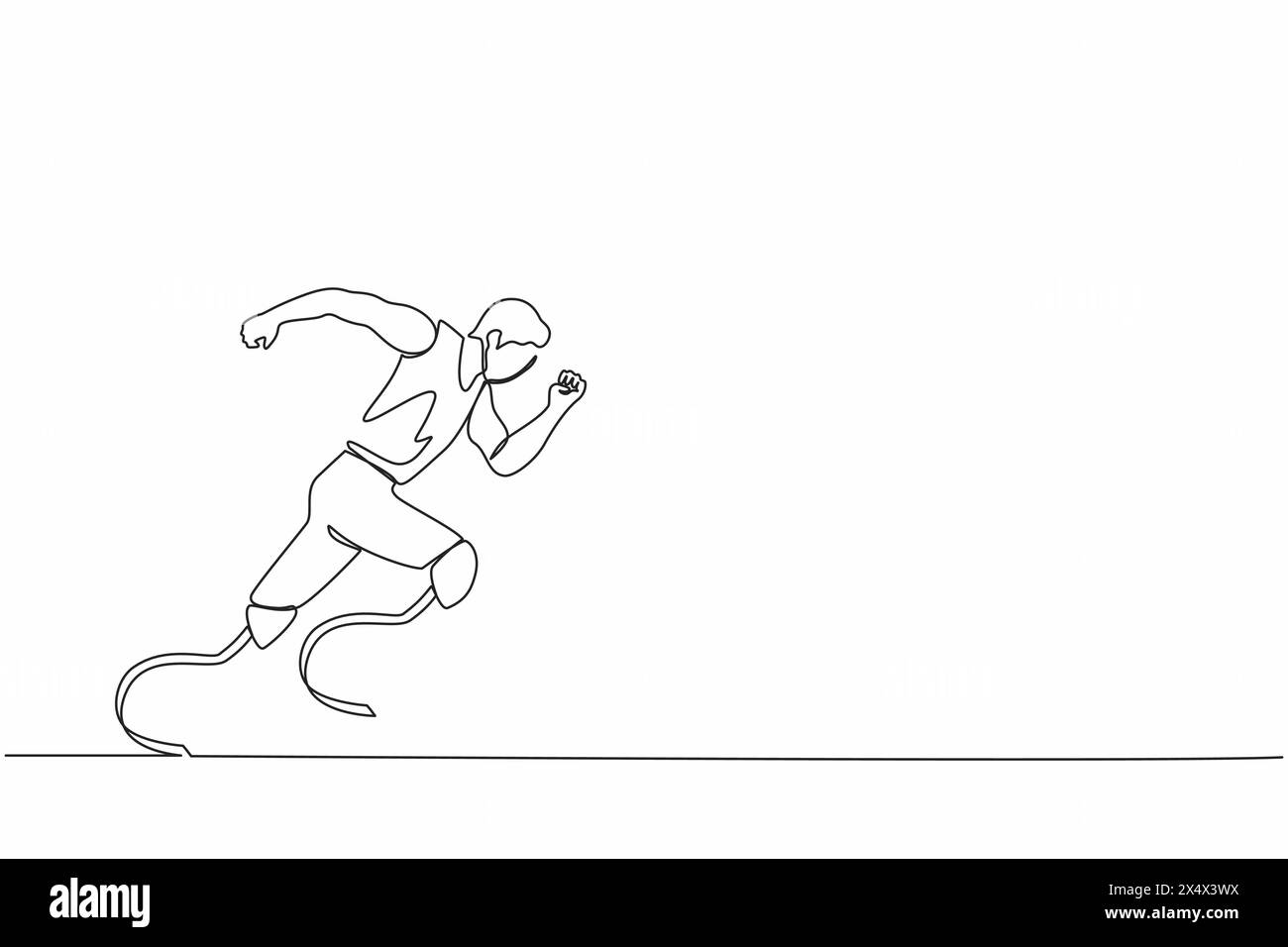 Single continuous line drawing disabled athlete runs on prostheses ...
