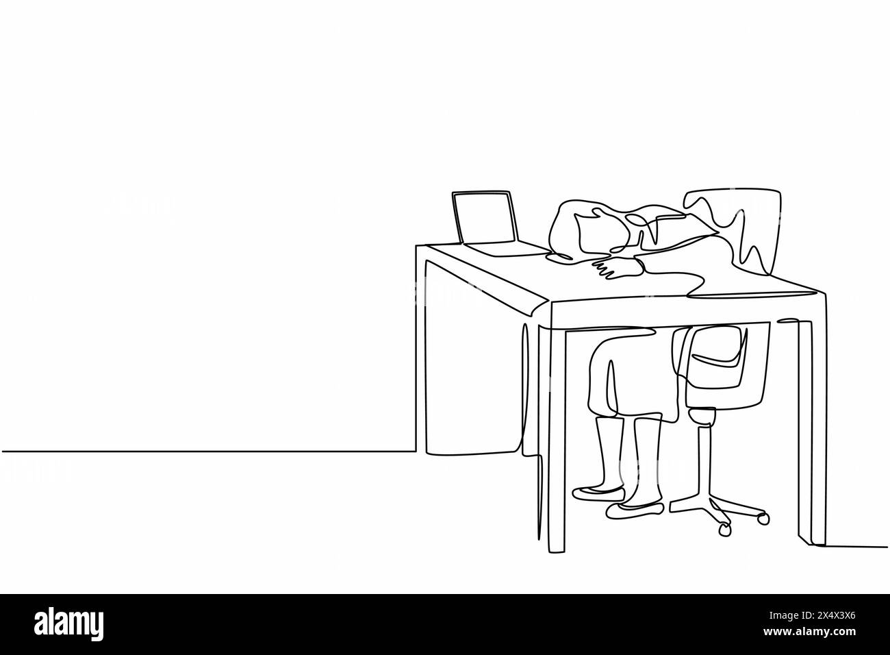 Single continuous line drawing exhausted sick tired female manager in ...