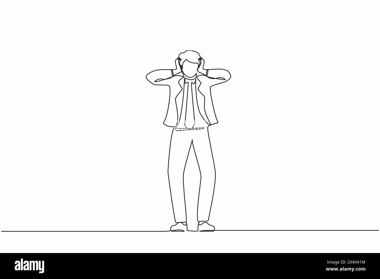 Continuous one line drawing stressed businessman with headache, hands ...