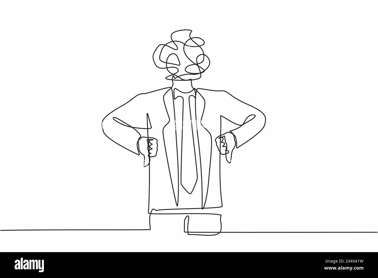 Single continuous line drawing businessman with round scribbles instead ...