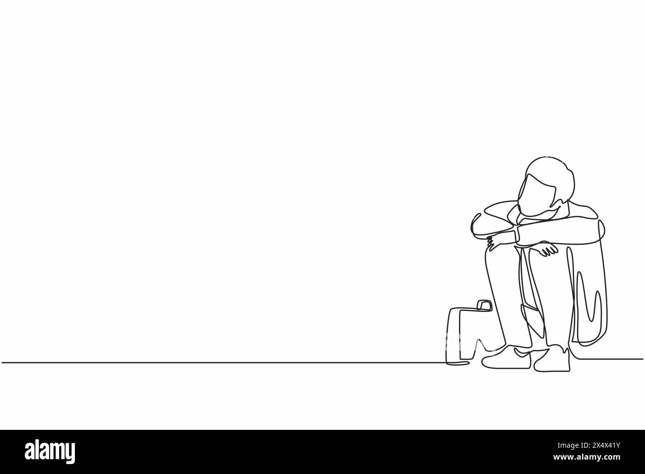 Continuous one line drawing depressed businessman suffer emotion ...