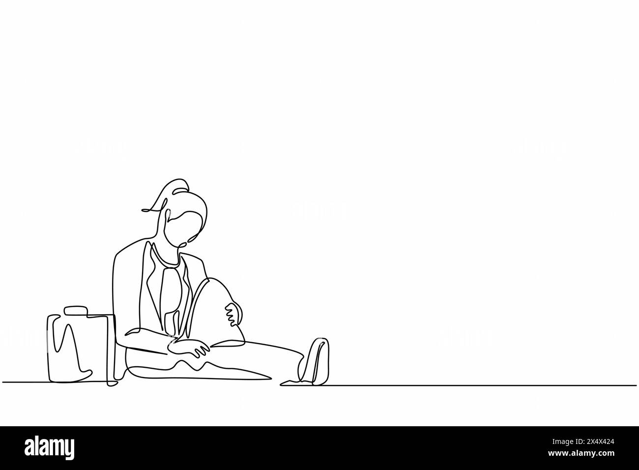 Continuous one line drawing depressed businesswoman with briefcase ...