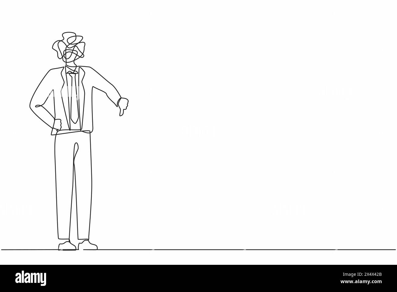 Single continuous line drawing businessman with round scribbles instead ...